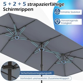 Costway Dvojitý slunečník se stojanem UPF 50+ antracit – 400 × 200 cm, šedá