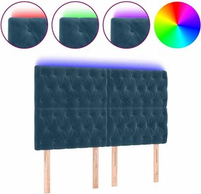 Čelo postele s LED tmavě modré 144x7x118/128 cm samet 3122812