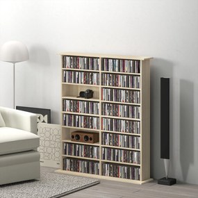 HOMCOM Úložný box na CD a DVD, multifunkční jednotka s 16 přihrádkami a 12 nastavitelnými policemi, max. kapacita 720 CD/396 DVD a Blu-ray, 106,5 x 2…