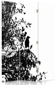 Ozdobný paraván Černobílý pták - 110x170 cm, třídílný, klasický paraván