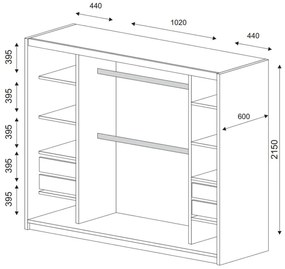 Nejlevnější nábytek Šatní skříň REBECA 200 se zrcadlem, 4 šuplíky a 2 šatními tyčemi, bílý mat