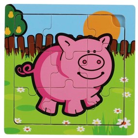 Teddies Mini puzzle dřevěné 9 dílků Moje první zvířátka pro nejmenší 15x15x0,8cm 6 druhů MPZ 12m+
