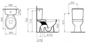 VitrA - WC kombi mísa, spodní odpad, nádržka, komplet, VI 5110L003-0075 + VI 6656L003-0621