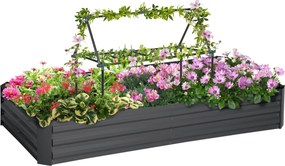 Outsunny Velkokapacitní Obdélníkový Kovový Zahradní Květináč 180 x 90 x 29,5 cm s Tyčemi pro Rajčata a Popínavé Rostliny
