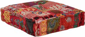 Sedací puf patchwork čtverec ručně vyrobený 50x50x12 cm červený 246575