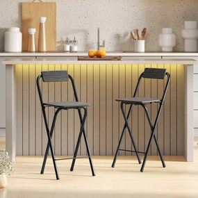 HOMCOM Sada 2 skládacích barových židlí, vysokých kuchyňských židlí s opěrkou a opěrkou nohou, ocelový rám, výška 87 cm, černá