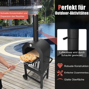 Costway Wood Fired Pizza Oven Volně stojící zahradní gril se 2 kolečky Heavy
