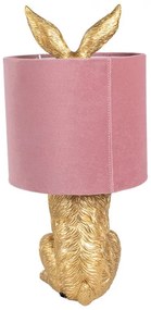 Zlatá stolní lampa králík s růžovým stínidlem Konijn – 20x43 cm