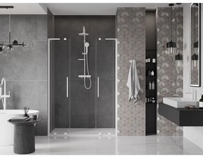 Mexen Velar L Duo, posuvné sprchové dveře do otvoru 140 cm, 8mm čiré sklo, bílá matná, 871-140-003-02-20