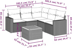 6dílná zahradní sedací souprava s poduškami černá polyratan 3224117