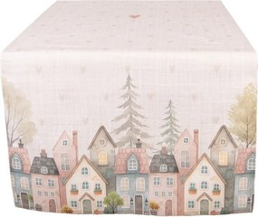 Béžový bavlněný běhoun se srdíčky a domky Hearts & Houses - 50*140 cm
