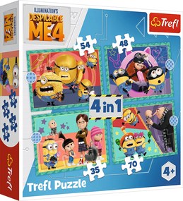 Puzzle trefl já, padouch 4: šílení mimoni 4v1 (35, 48, 54, 70 dílků)