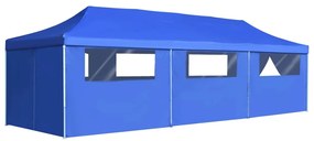 Skládací nůžkový party stan s 8 bočními stěnami 3 x 9 m modrý,  44979