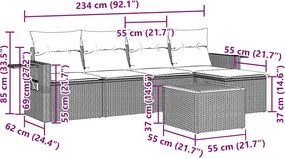 6dílná zahradní sedací souprava s poduškami černá polyratan 3256868