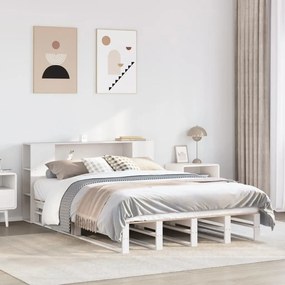 Postel s knihovnou bez matrace bílá 135 x 190 cm masivní dřevo 3323894
