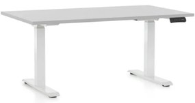 Výškově nastavitelný stůl OfficeTech D, 140 x 80 cm, bílá podnož, světle šedá