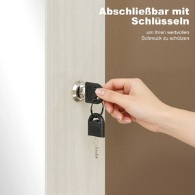 HOMCOM Šperkovnice se zrcadlem LED Zrcadlová skříňka Nástěnná / dveřní montáž MDF