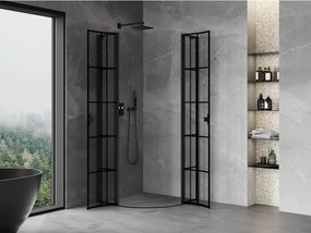 Mexen Mist L, čtvrtkruhový sprchový kout s 2-křídlými dveřmi, 90 x 90 cm, 8mm čiré sklo, černý profil, 8A32L-090-090-70-77