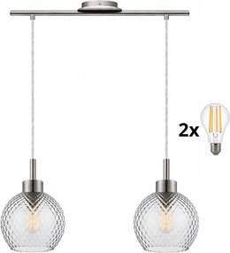 BRILAGI - LED Lustr na lanku RETRO GLASS 2xE27/60W/230V matný chrom/kouřová šedá