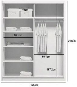 Prostorná šatní skříň AMADEO, šířka 125 cm, výška 215 cm