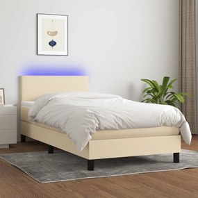 vidaXL Box spring postel s matrací a LED 100x200 cm textil [3132974] Barva: krémová