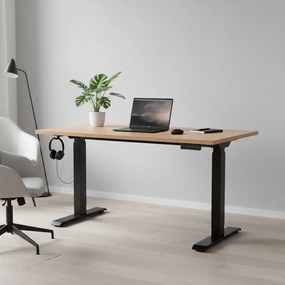 Výškově nastavitelný stůl OfficeTech D, 120 x 80 cm, černá podnož, buk