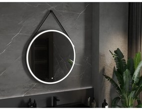 Mexen Reni podsvícené koupelnové zrcadlo, Kulaté 90 cm, LED 6000K, ventilátor, Černá rama - 9812-090-090-611-70