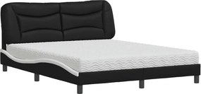 Postel s matrací Hvar černá a bílá 160 x 200 cm umělá kůže 3208736