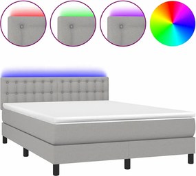 Box spring postel s matrací a LED světle šedá 140x200 cm textil 3133477