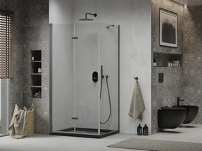 Mexen Lima, sprchový kout se skládacími dveřmi 90 (dveře) x 120 (stěna) cm, 6mm čiré sklo, černý profil + slim sprchová vanička černá s černým sifonem, 856-090-120-70-00-4070B