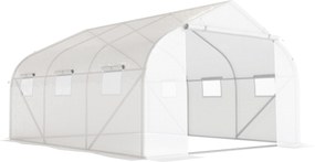 Fóliový skleník Outsunny 4,45x2,99x2,05 m, ochrana proti UV záření, okno ze síťoviny, větruvzdorný, kovový, bílý