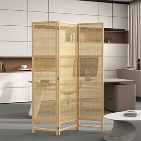 HOMCOM Paravent 3-dílný 135 x 180 cm Záclonový paravan z PP ratanu, skládací dělící stěna pro soukromí do obývacího pokoje přírodní