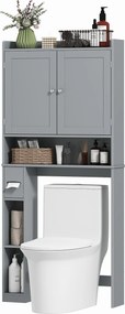 HOMCOM nástavec nábytku pro WC nebo pračku, 2 dveře, 3 přihrádky, držák na toaletní papír, 80x19,5x170 cm, šedá