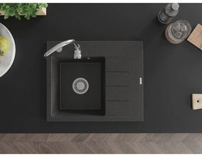 Mexen Ben, 1-komorový granitový dřez 600x500x190 mm, levý+ chromový sifon, černá skvrnitá, 6522605000-76