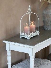 Krémová antik kovová lucerna na 2 svíčky Étienne - 25*12*38 cm