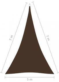 Stínící plachta trojúhelníková 5 x 7 x 7 m oxfordská látka Dekorhome Hnědá