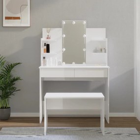vidaXL Set toaletního stolku s LED kompozitní dřevo [3114127] Barva: bílá s vysokým leskem