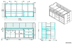 Bílo-šedá vyvýšená dětská postel s úložným prostorem s roštem 90x200 cm Bonny – Vipack