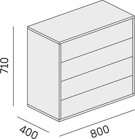 Kancelářská zásuvková komoda BLOCK, 800 x 400 x 710 mm, 4 zásuvky, dub přírodní