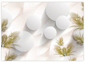Skleněný obraz - 3D kruhy s květinami (70x50 cm)
