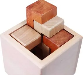 Dřevěný 3D hlavolam kostka v krabičce / Hlavolam / dřevo / od 3 let