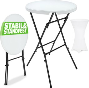 Barový stolek bílý s potah bílý Ø72cm skládací 110cm výška