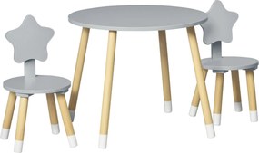 HOMCOM Dětský Dřevěný Stolek a 2 Židle Set s Kulatým Stolkem Ø59x50 cm a Židlemi Ø28x51 cm Dětský Nábytek do Hračkovny nebo Ložnice Šedý | Aosom