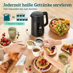 HOMCOM Elektrická konvice, 1,7 l, rychlovarná, 2200 W, s LED displejem, funkcí udržování teploty, ochranou proti provozu nasucho, bez PTFE