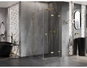 Mexen Lunar-F L, sklápěcí sprchový kout pravý 70 x 70 cm, 8mm čiré sklo, zlatý kartáčovaný - 836L-070-070-55-00-P