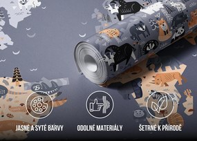 Dětská fototapeta na míru Tmavá Zvířecí Mapa Světa | Vliesová fototapeta na zed' | DFTD5P 352445