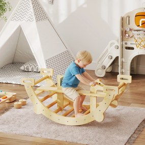 AIYAPLAY Montessori prolézačka pro vnitřní použití, dřevěný prolézací oblouk 2 v 1, pro děti od 2 do 4 let, 110x52x45 cm, přírodní dřevo