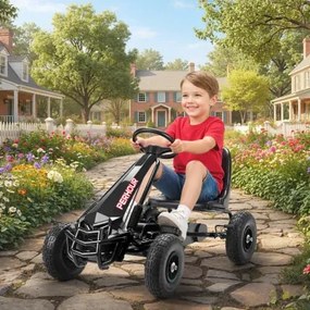 AIYAPLAY Tretkart Go-Kart pro děti s nastavitelným sedadlem, EVA kola, manuální spojka a brzda, 110 x 61 x 62 cm, černá