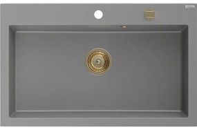 Mexen Elix, 1-korový granitový dřez 800 x 500 mm, šedá, zlatý sifon, 6527801005-71-G
