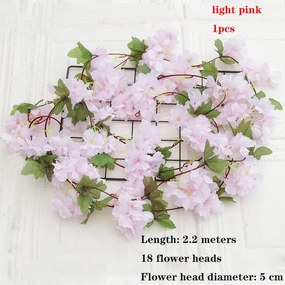 Umělá květina - pnoucí sakura (220 cm, 18 květů) Barva: světle růžová 23